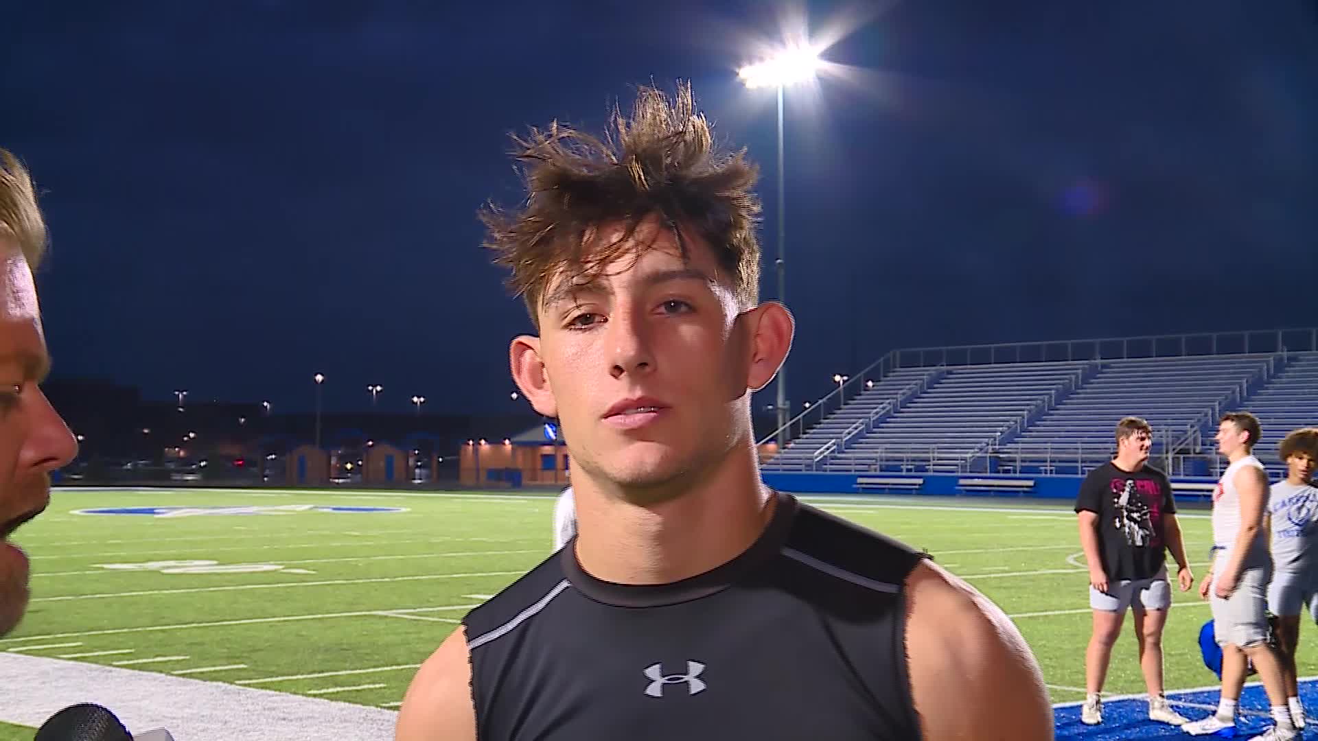 Sam Frisinger full interview at Carroll Chargers football practice on ...