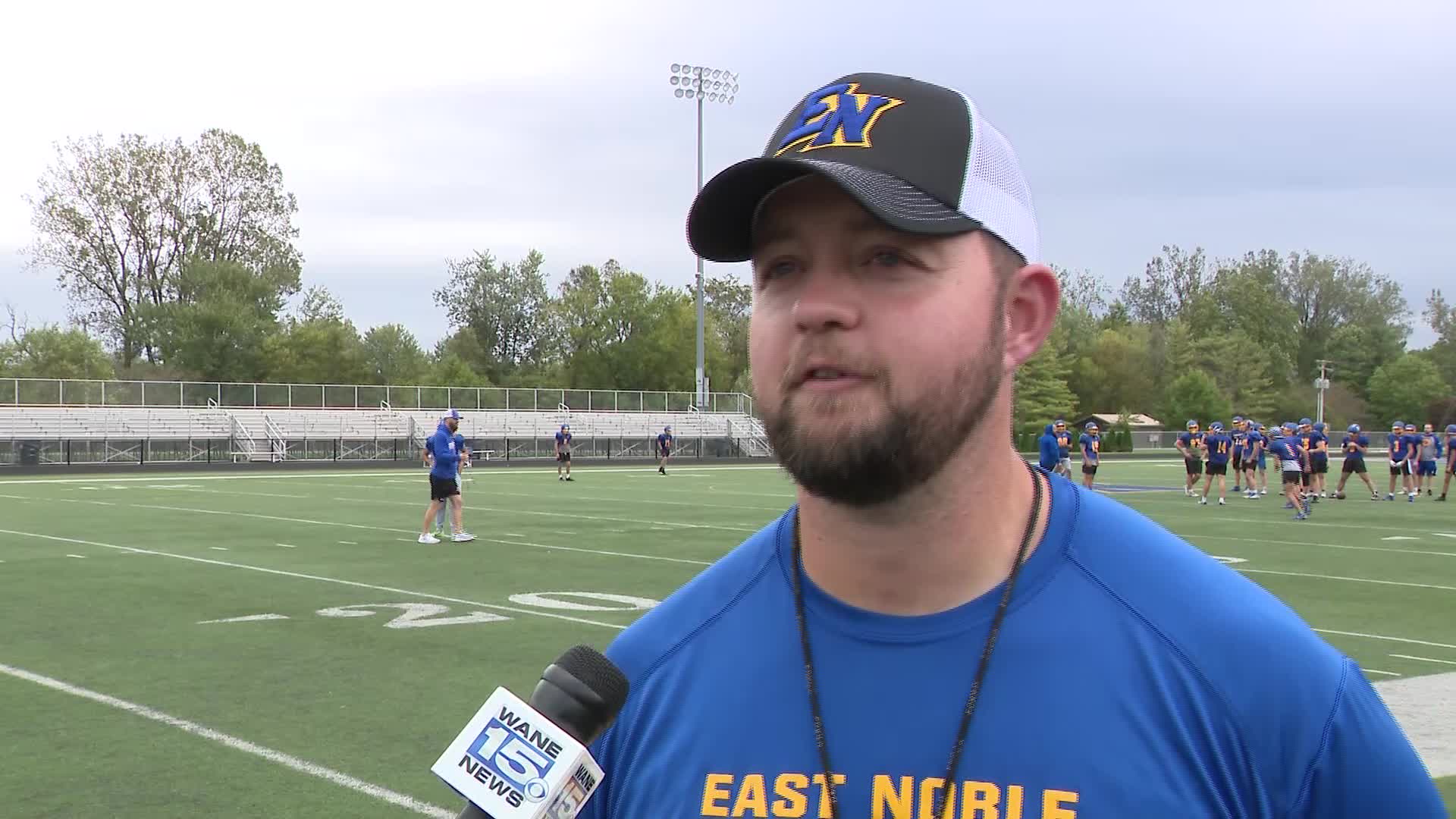 East Noble head football coach Alex Stewart practice interview 10/1 ...