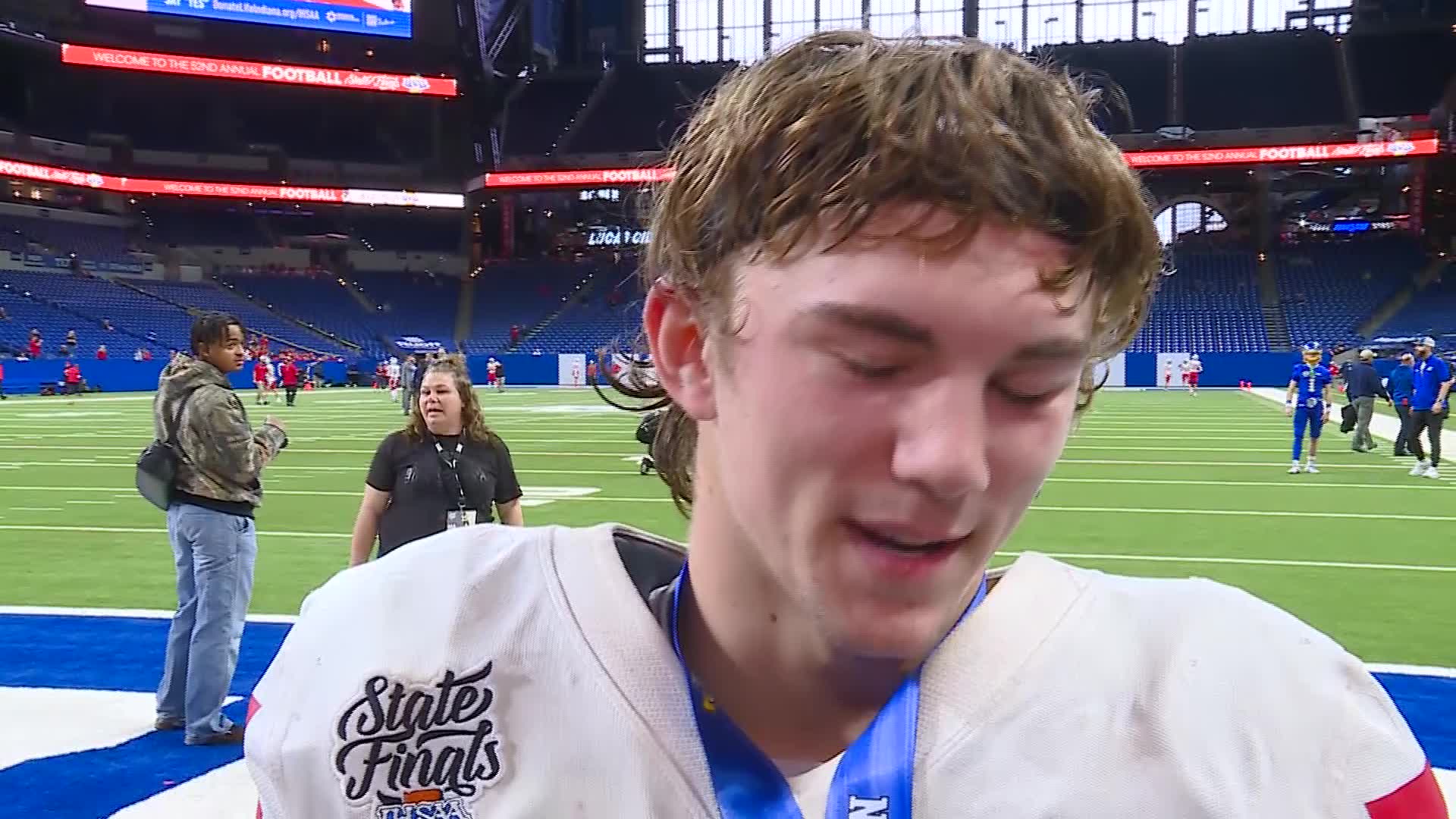 Adams Central quarterback/defensive back Jamison Roach postgame interview at 2A state ...