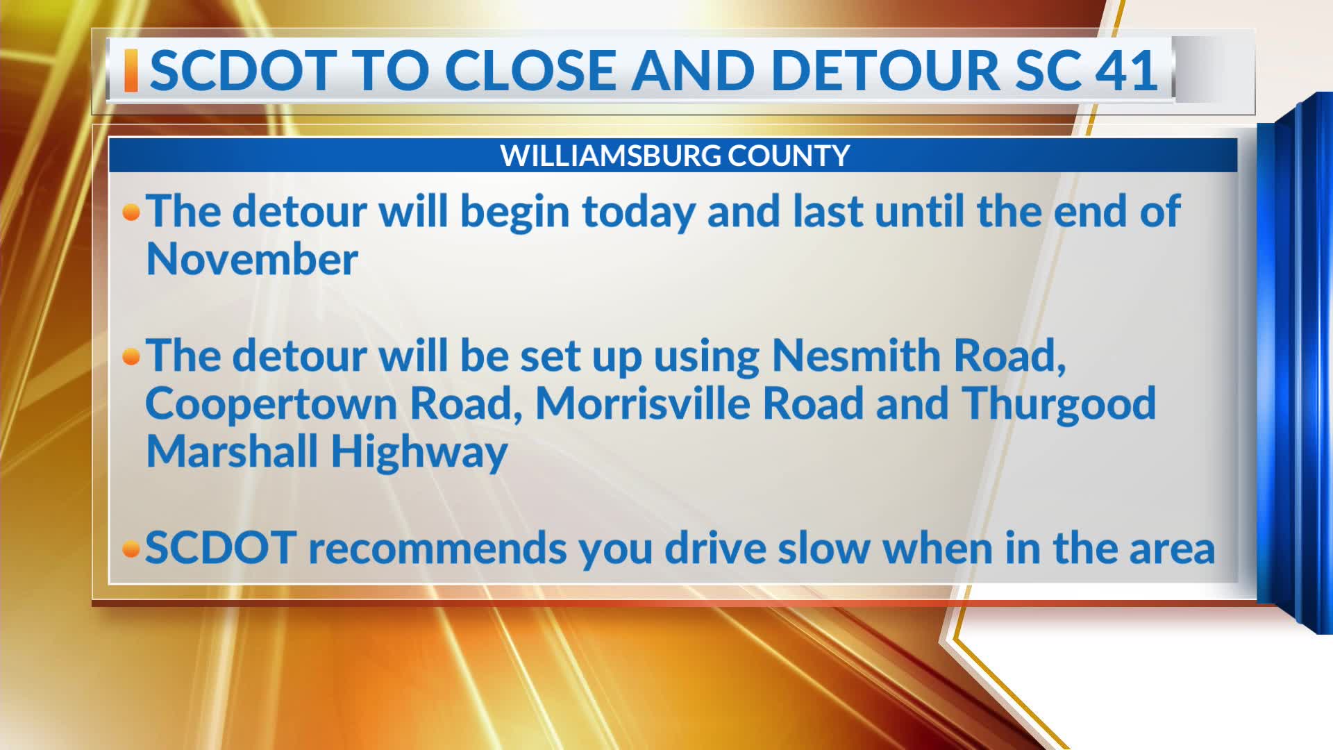SCDOT to close and detour SC 41 in Williamsburg Co. – WCBD News 2