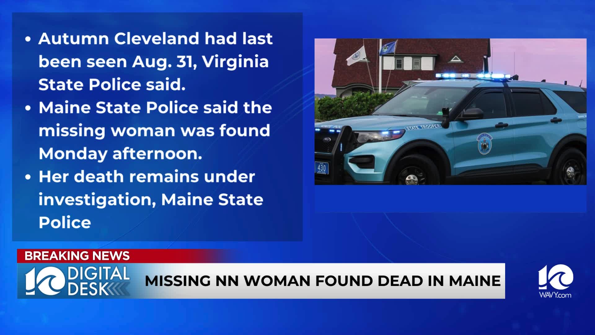 Missing NN woman found dead in Maine – WAVY.com